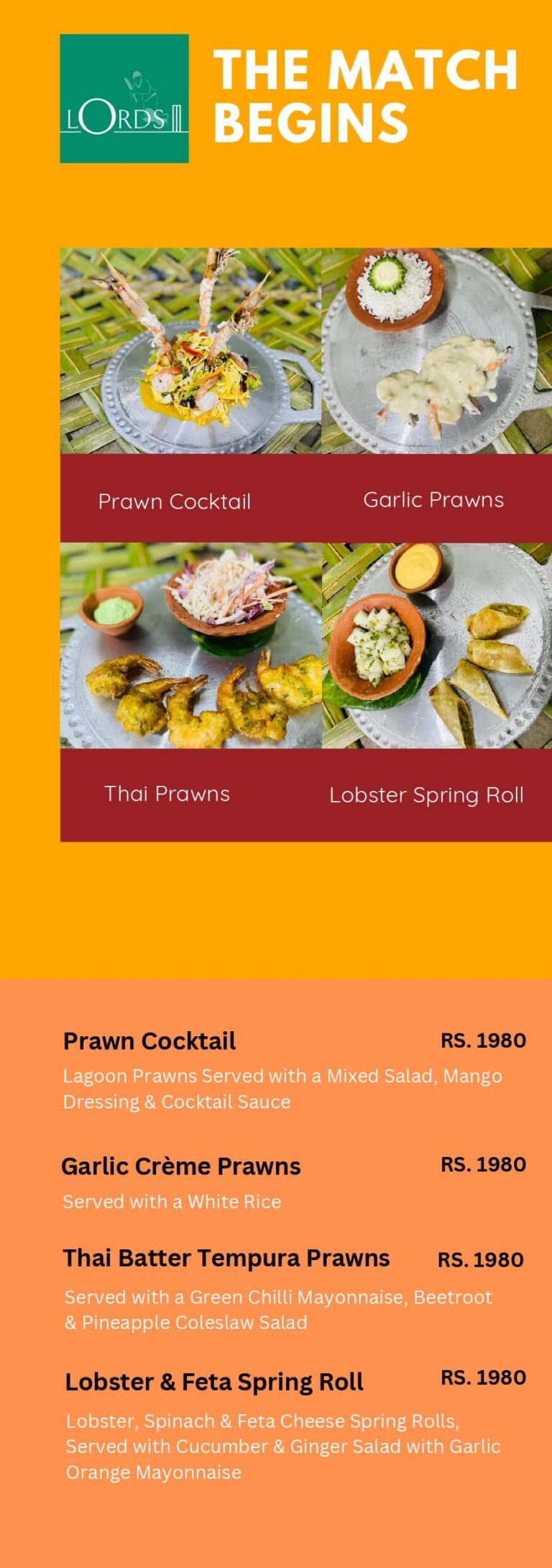 Dinner Menu – Lords Restaurant