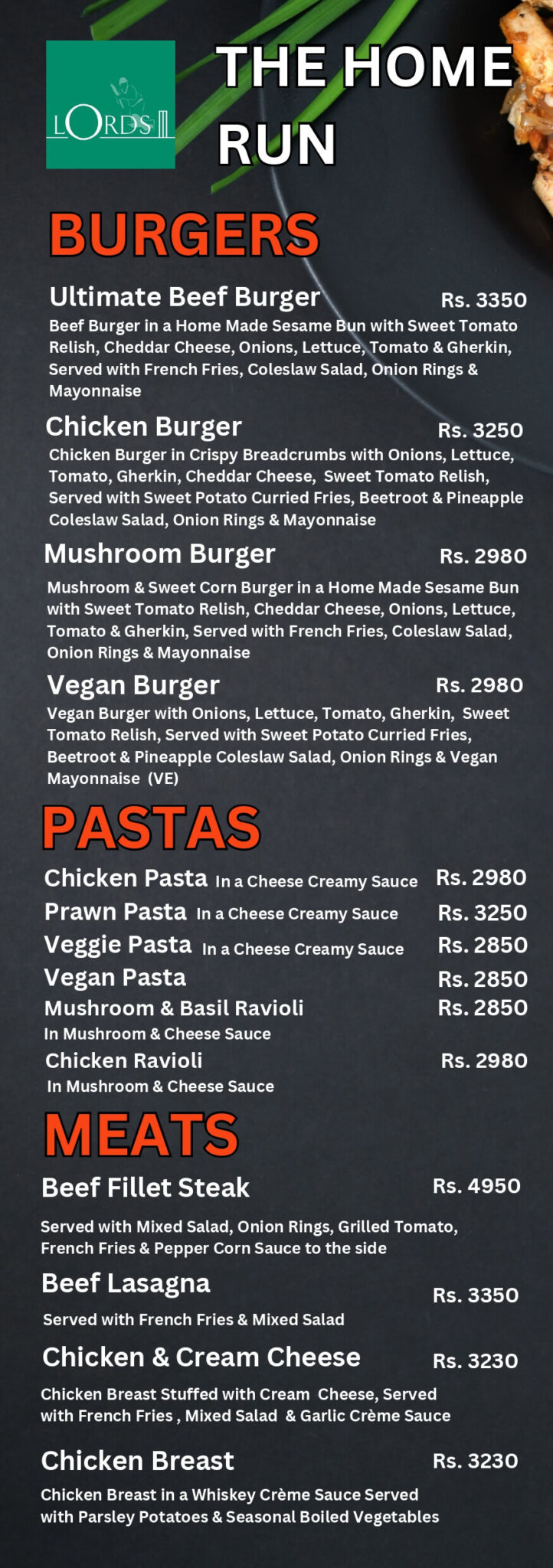 Dinner Menu – Lords Restaurant