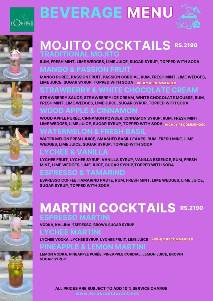 Beverage Menu – Lords Restaurant