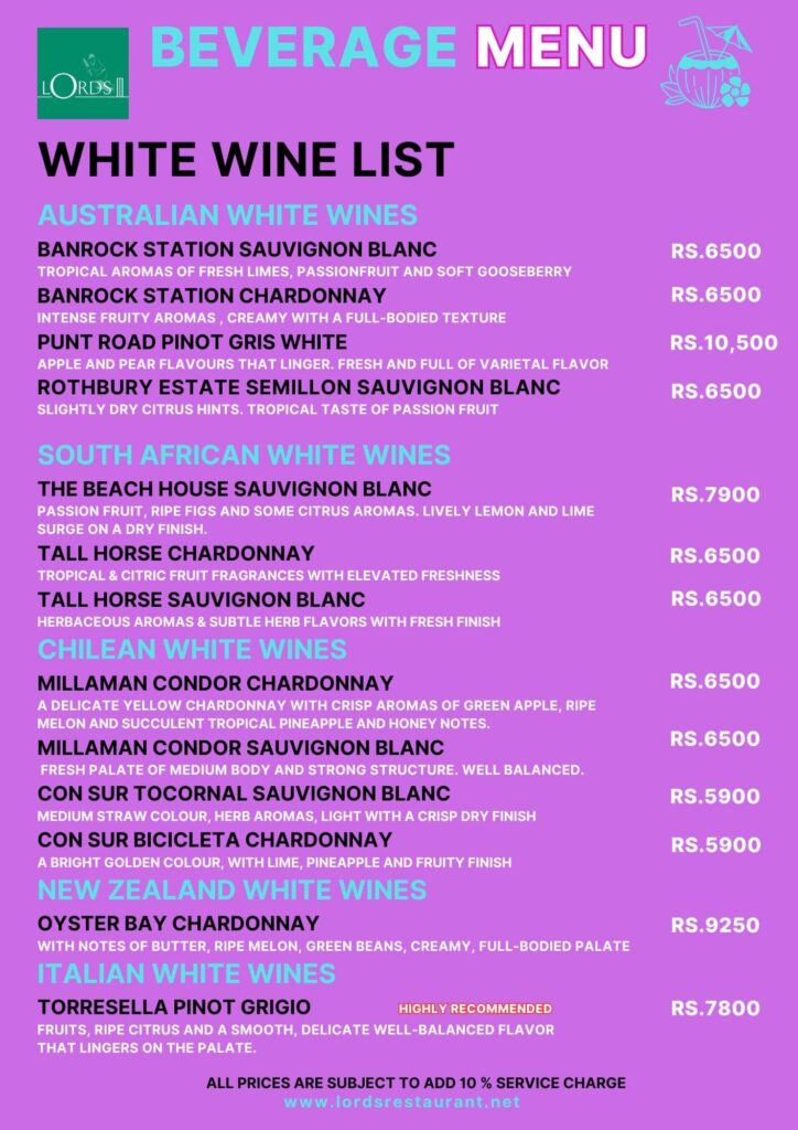 Beverage Menu – Lords Restaurant